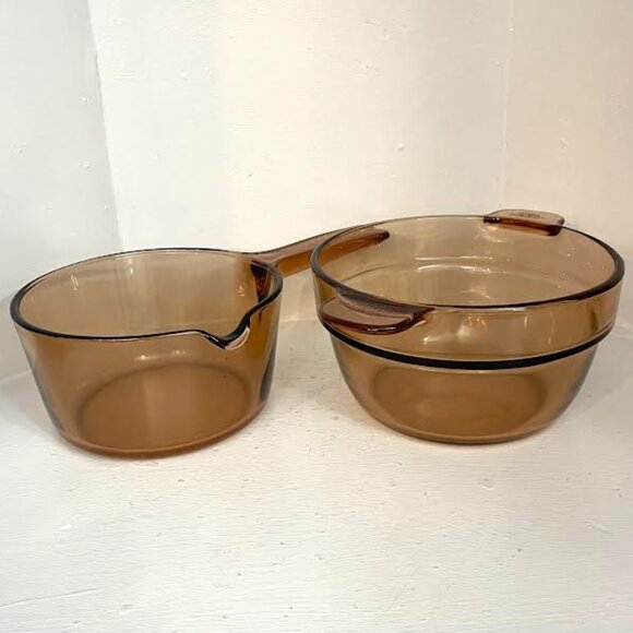 Corningware | Kitchen | Glass Cookware Amber Visions Sauce Pot And V2b ...